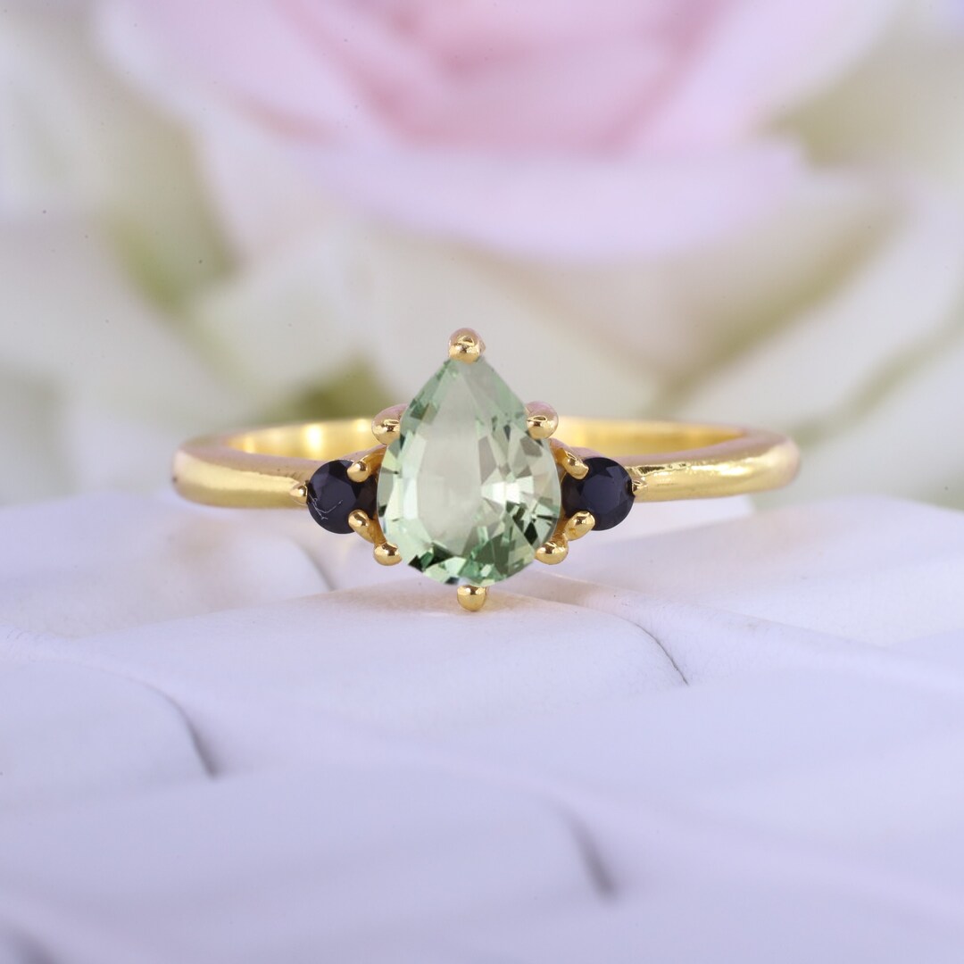 Green Amethyst Engagement Ring, Three Stone Bridal Ring, February ...