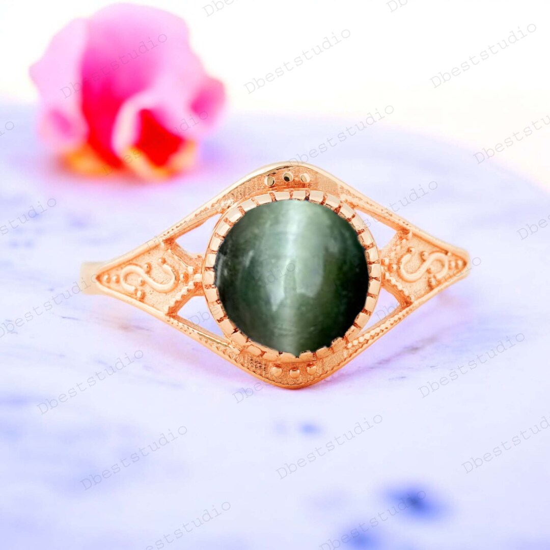Cat's Eye Women's Ring Solitaire Engagement Promise Ring Rose Gold ...