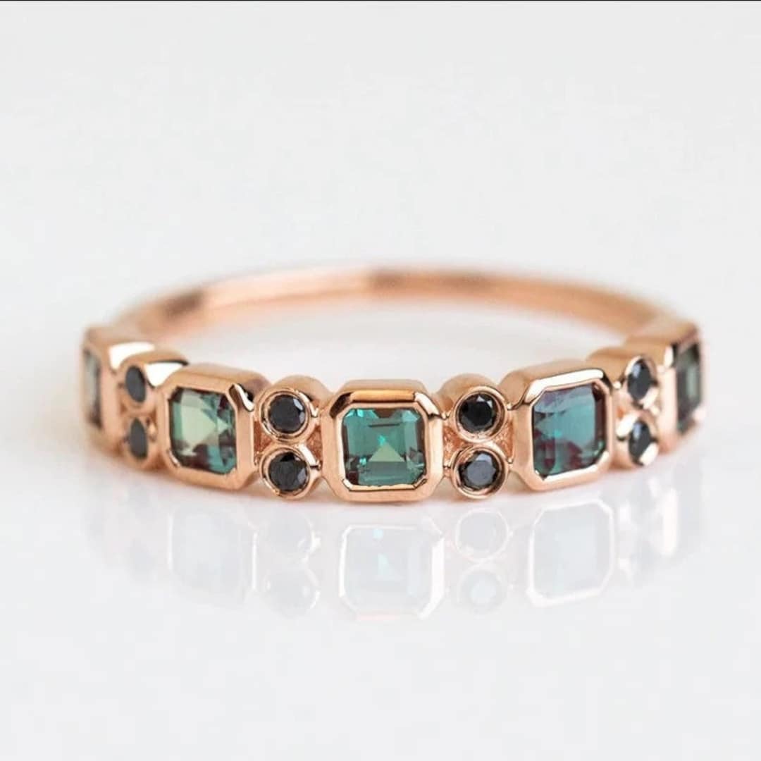 Octagon Alexandrite Half Eternity Band, Vintage Design Alexandrite ...