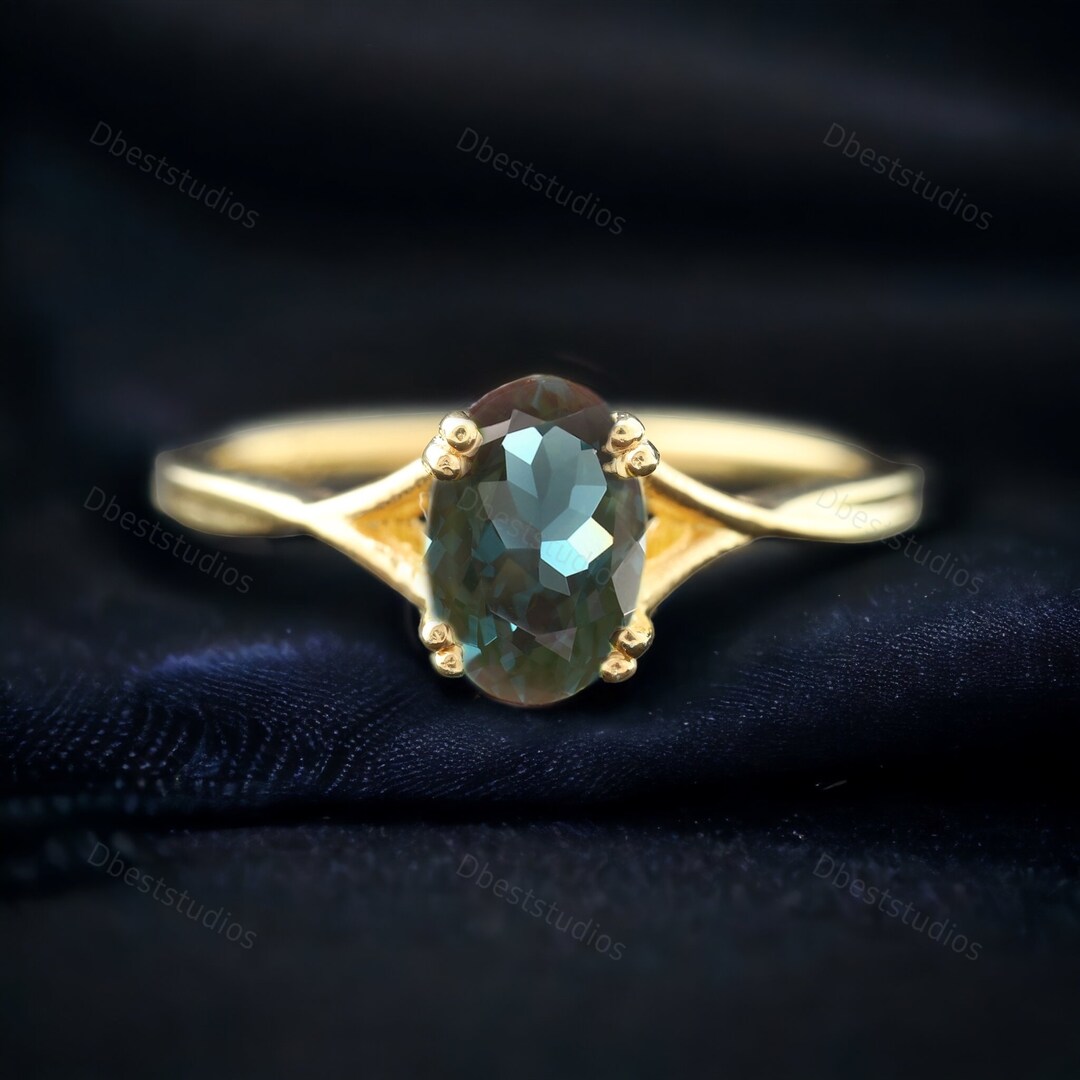 Color-changing Alexandrite Ring 18K Yellow Gold Twisted Jewelry June ...