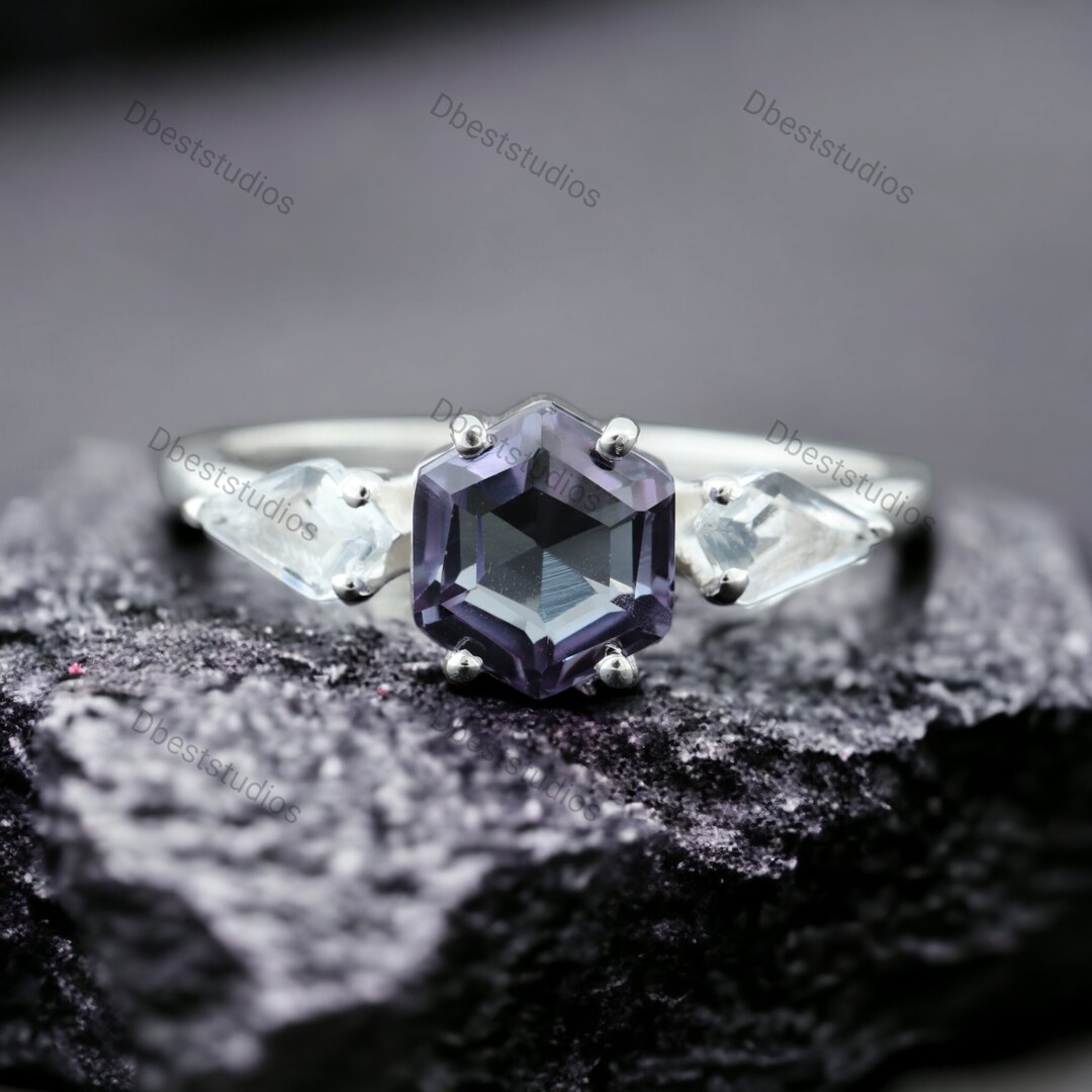 Alexandrite Diamond Engagement Ring Women Stacking Promise Ring Art ...