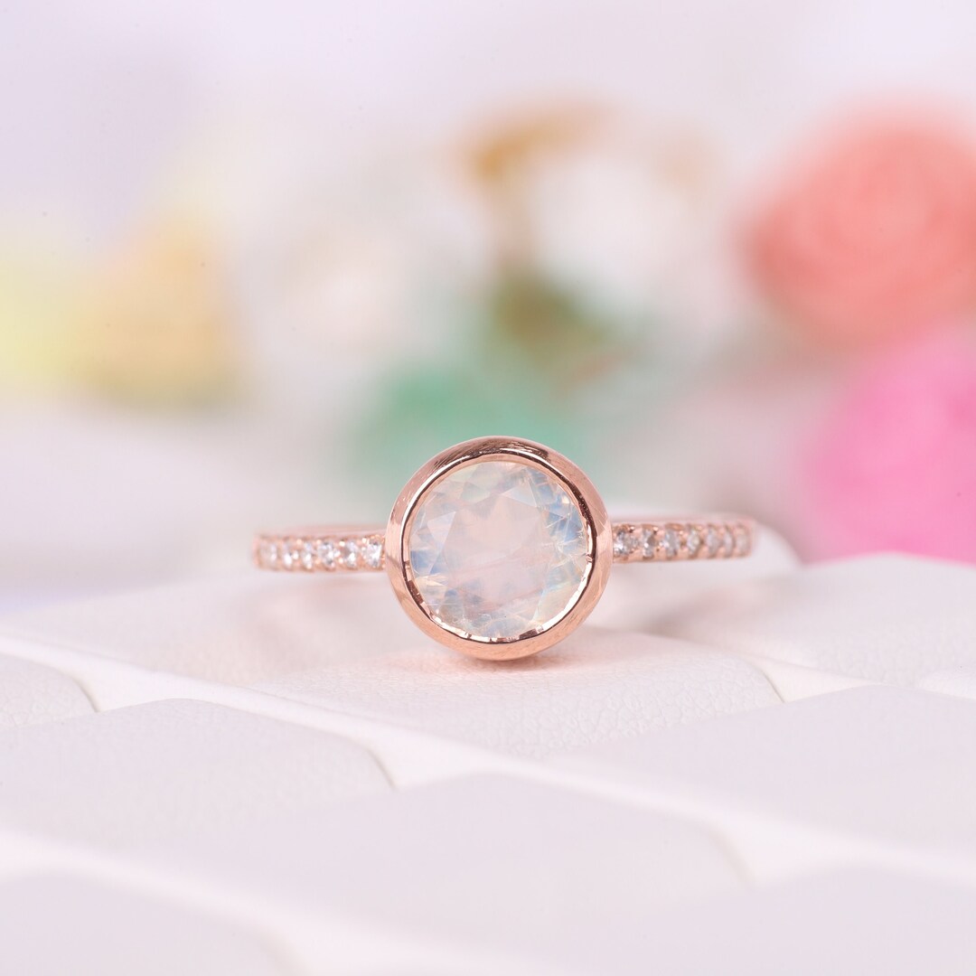 Vintage Moonstone Engagement Ring, Bezel Set Bridal Wedding Ring, Art ...