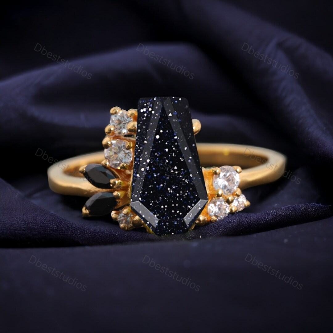 Coffin Cut Sandstone Bridal Ring Natural Onyx Cluster Ring Diamond ...