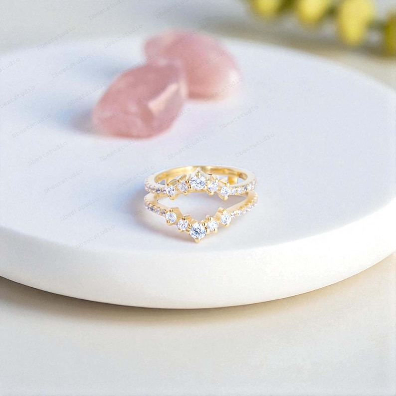 9k Yellow Gold Diamond Ring Enhancer Delicate Bridal Ring Guard Unique ...
