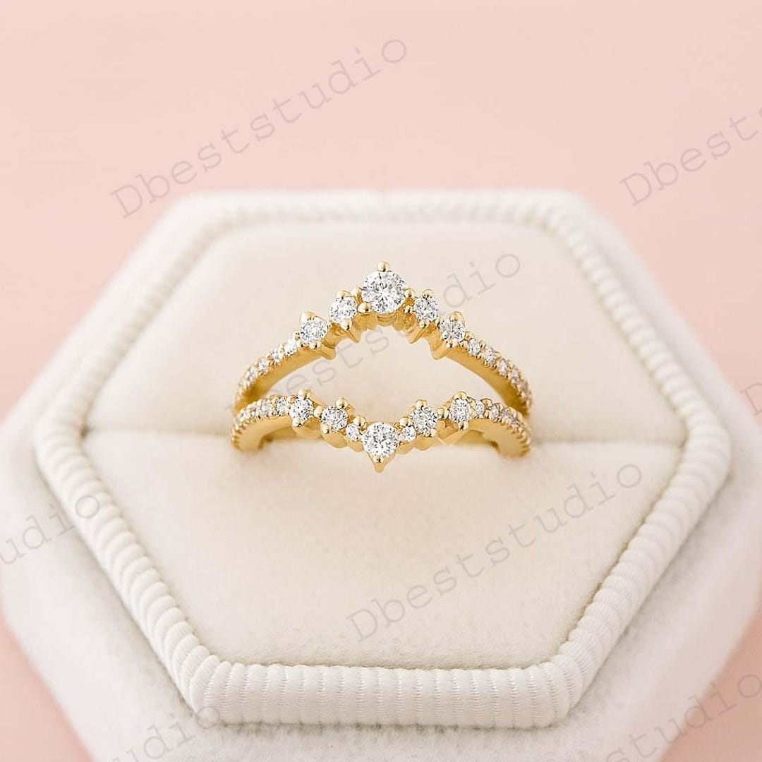 9k Yellow Gold Diamond Ring Enhancer Delicate Bridal Ring Guard Unique ...