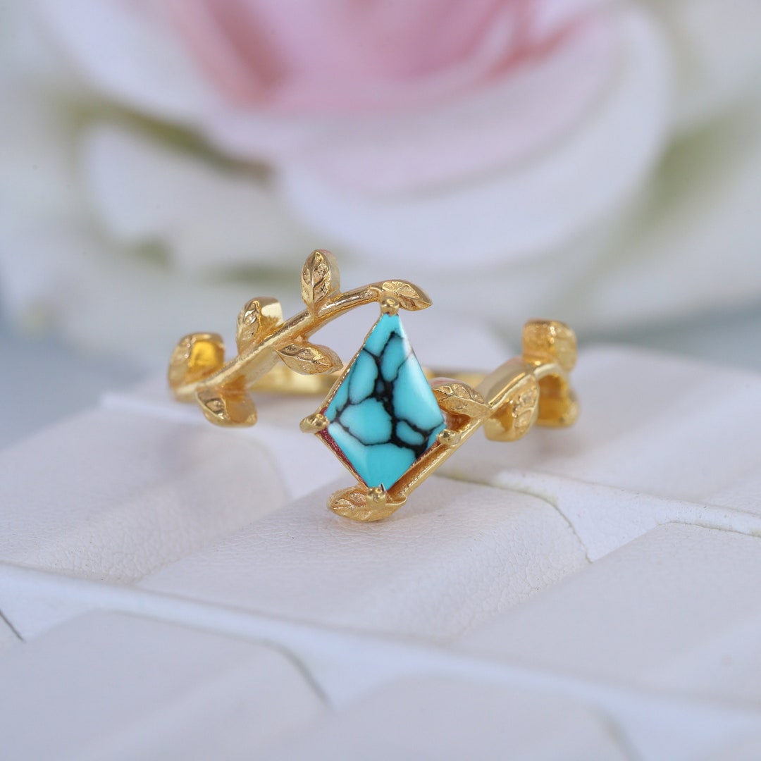 Kite Turquoise Twig Engagement Ring Yellow Gold Handmade Jewelry Art ...