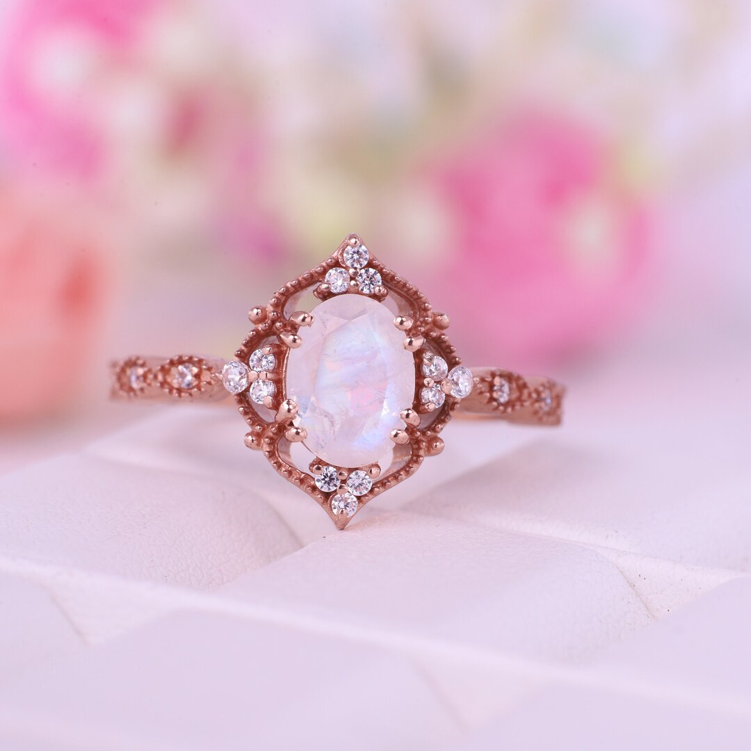 Rainbow Moonstone Engagement Ring, Handmade Birthday Gift for Loved ...