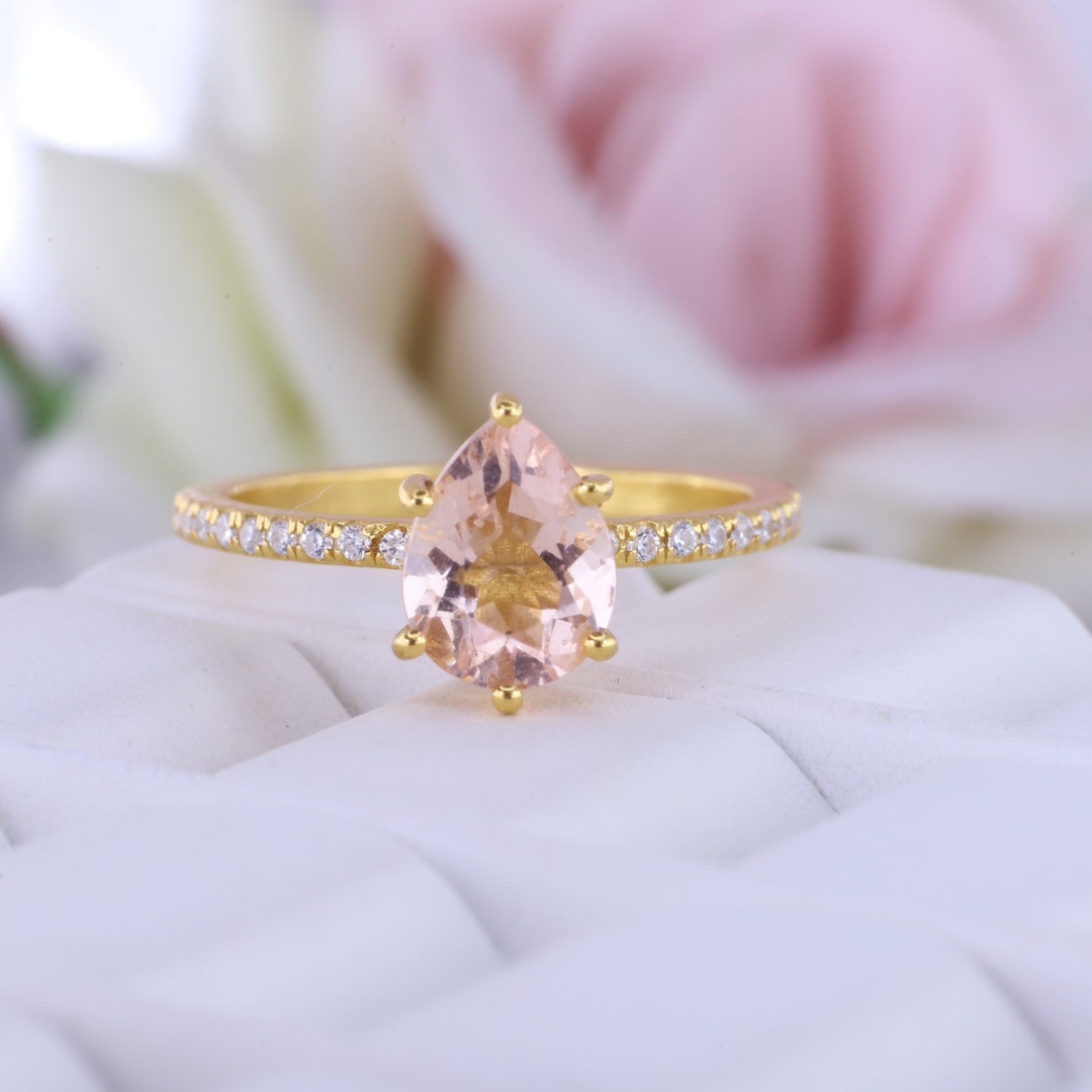 Pear Cut Morganite Promise Ring Unique Anniversary Gift for - Etsy