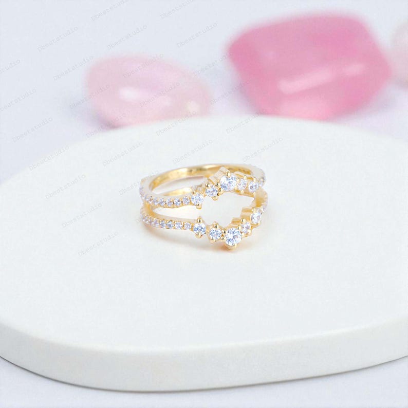 9k Yellow Gold Diamond Ring Enhancer Delicate Bridal Ring Guard Unique ...