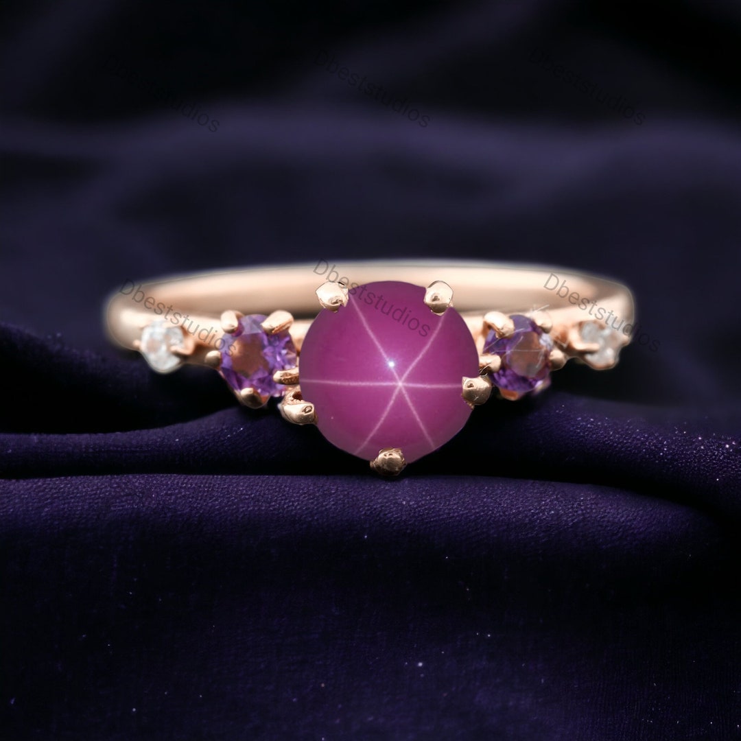 Antique Star Ruby Wedding Ring July Birthstone Gift Jewelry Bridal ...