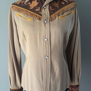 1950s Vintage California Ranchwear Women's Western Shirt/ Tan and Brown ...