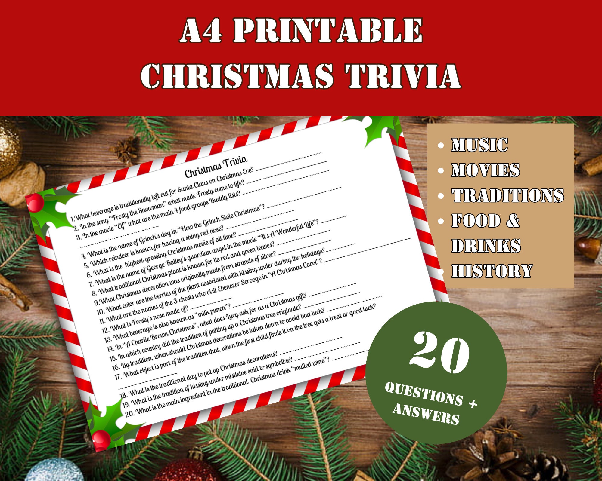 Christmas Trivia - Printable Game for Trivia Questions Night | Fun ...