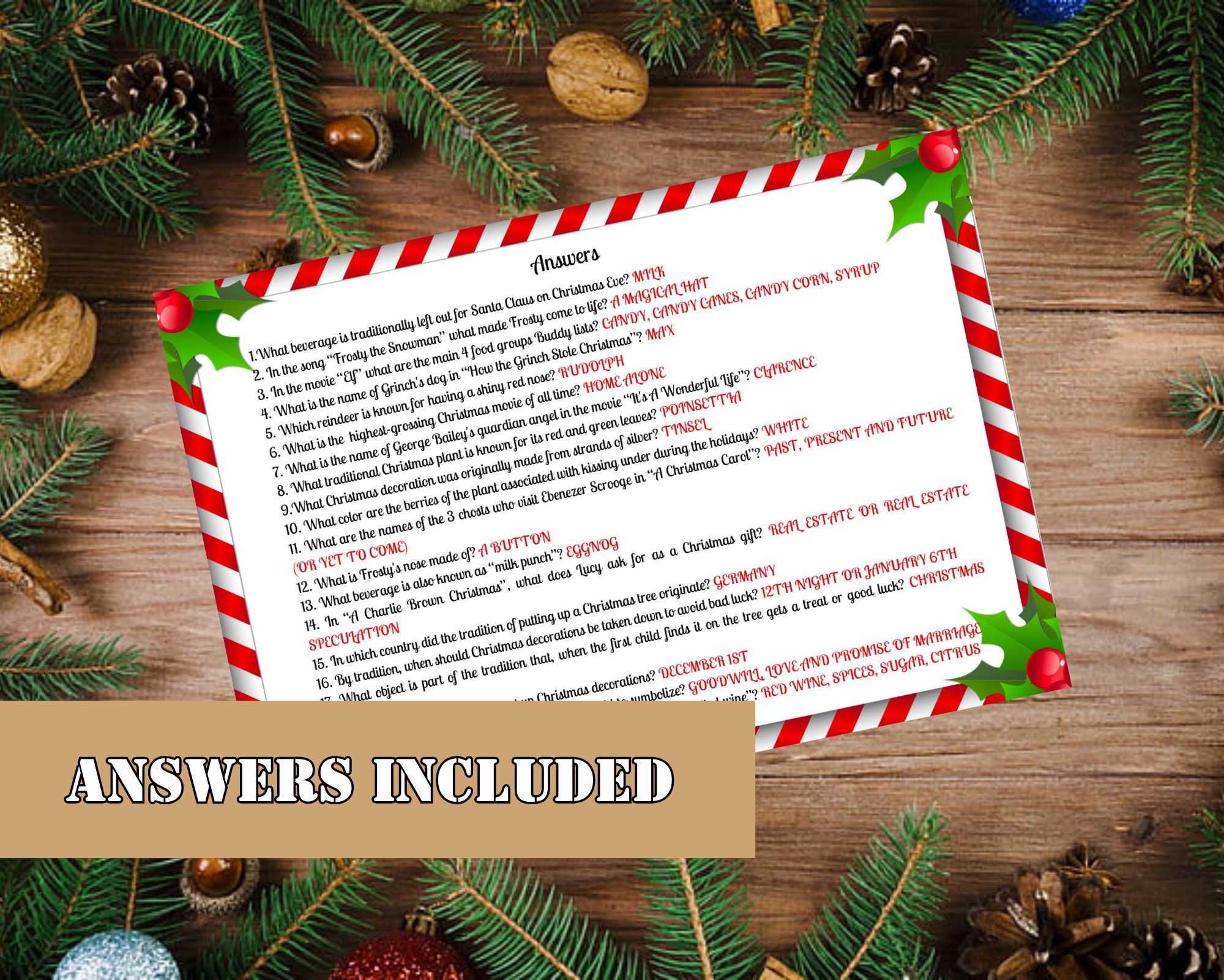 Christmas Trivia - Printable Game for Trivia Questions Night | Fun ...