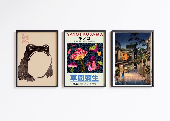 Japanese Hoji Frogs Set of 3 Prints Yayoi Kusama Gallery - Etsy