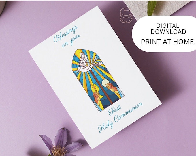First Communion Card, PRINTABLE, US LETTER & A4 Pdf, Png, Download ...