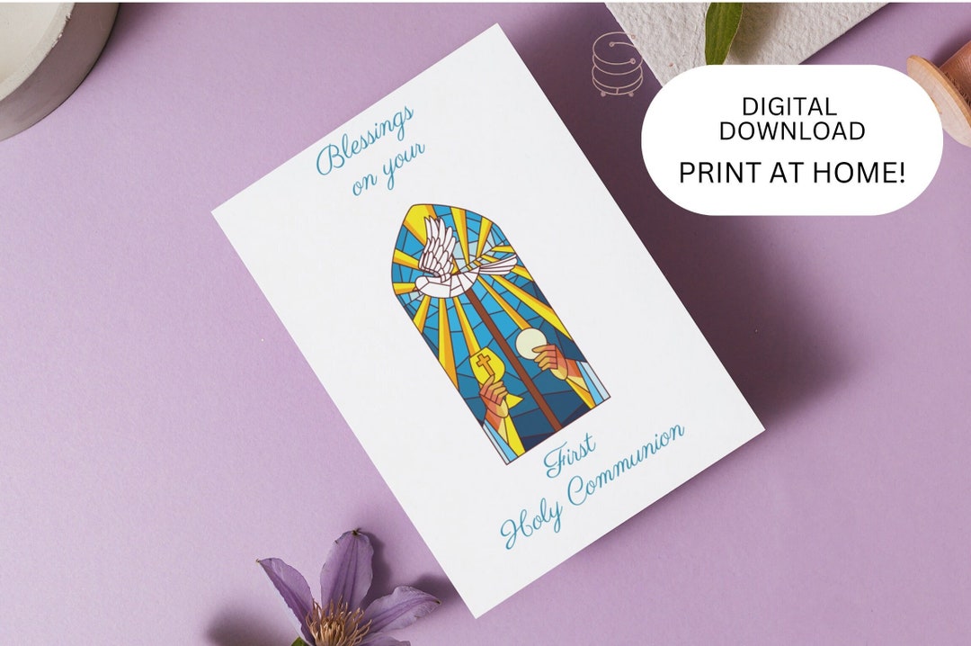 First Communion Card, PRINTABLE, US LETTER & A4 Pdf, Png, Download ...