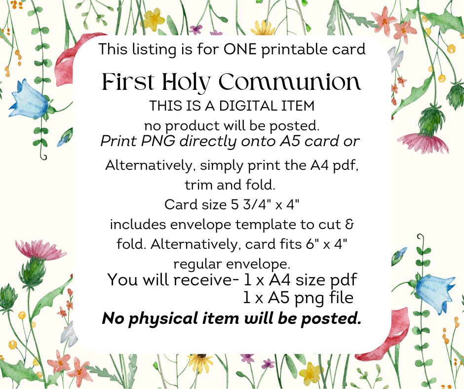 PRINTABLE First Communion Card Download Religious Communion - Etsy