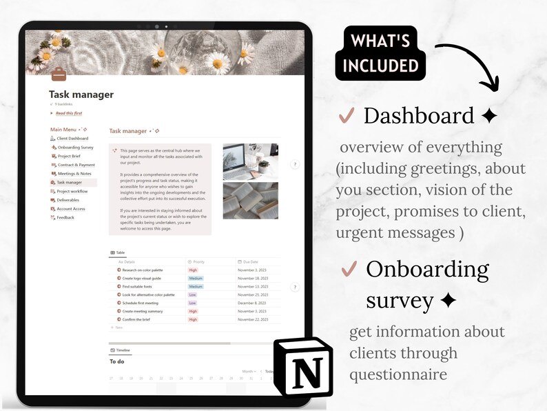 Notion Template Client Portal, Client Dashboard Project Tracker, Client Onboarding, Notion ...