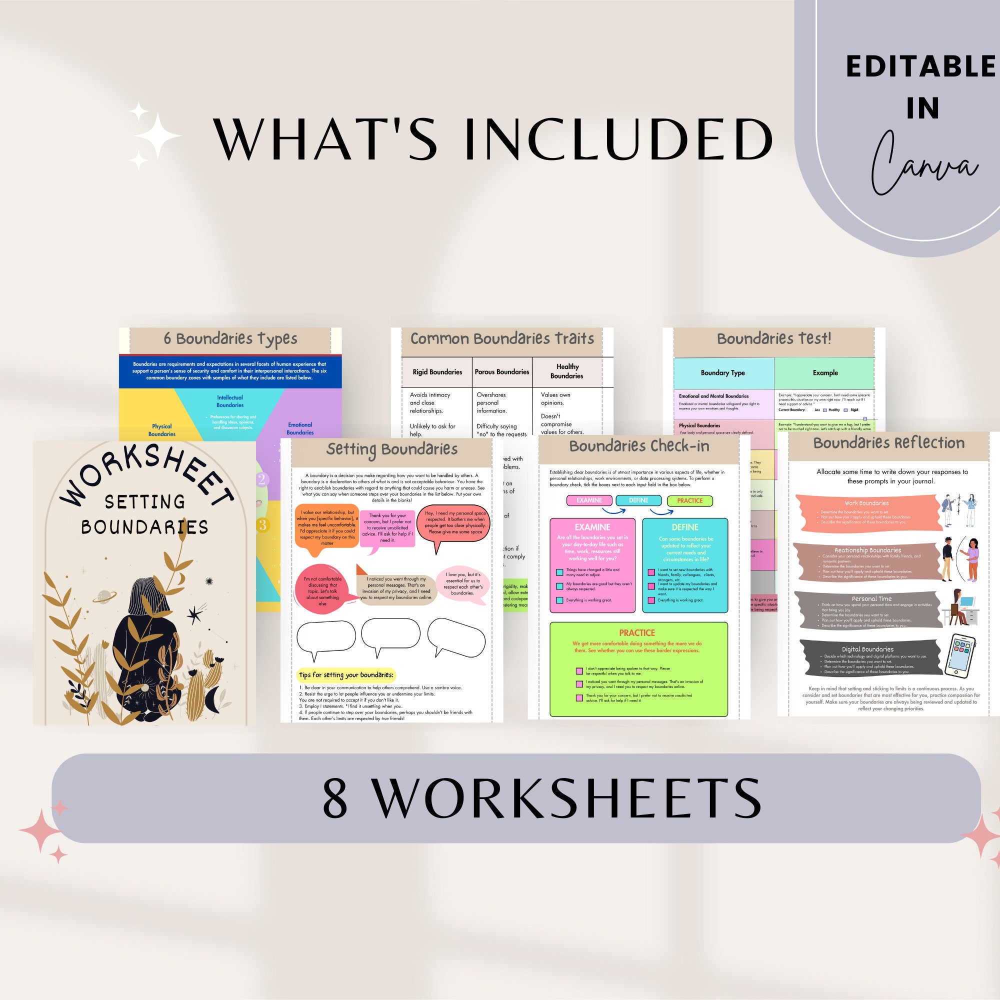 Setting Boundaries Workbook Motivation Canva Template - Etsy