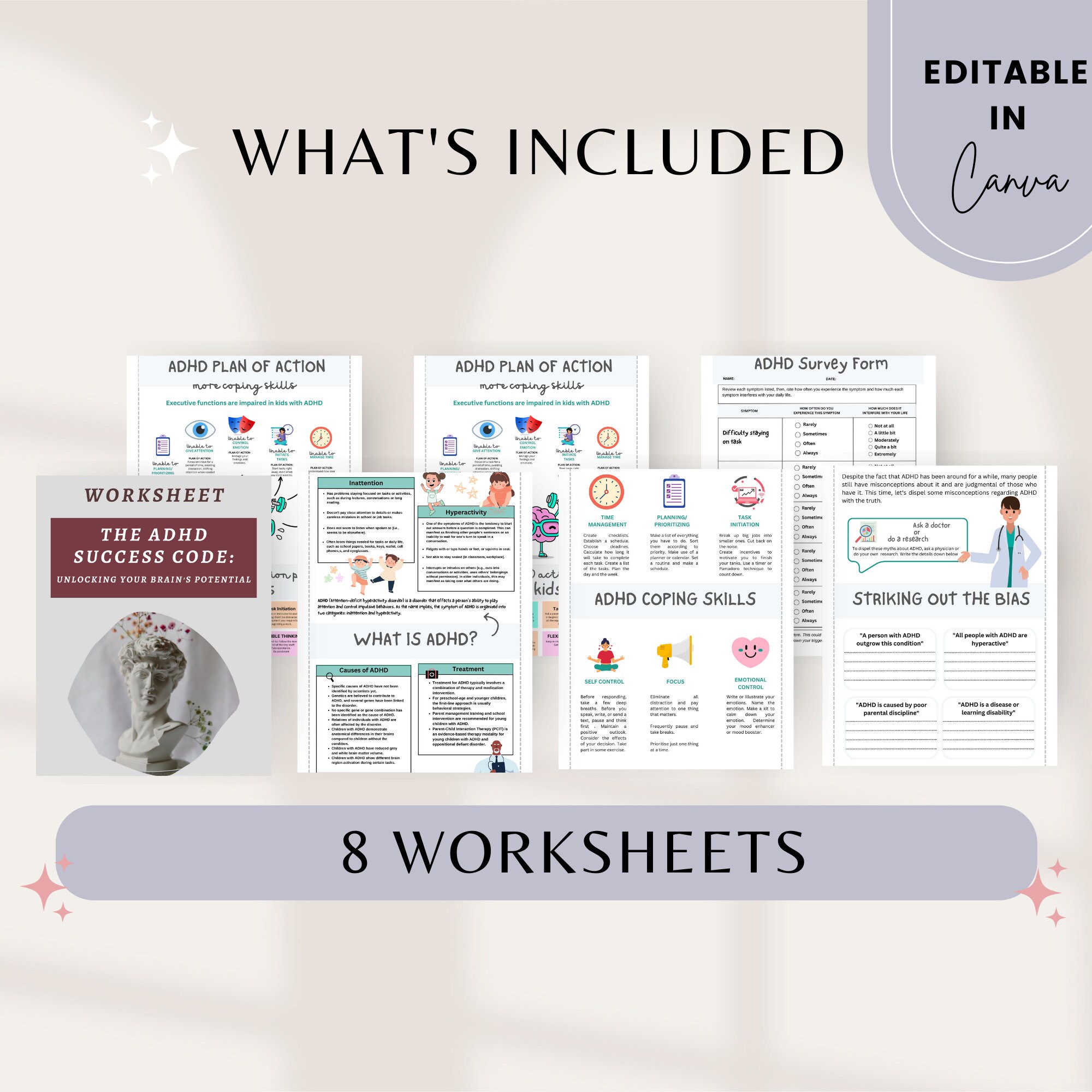 Workbook ADHD Motivation Canva Template | Printable Coaching Content ...