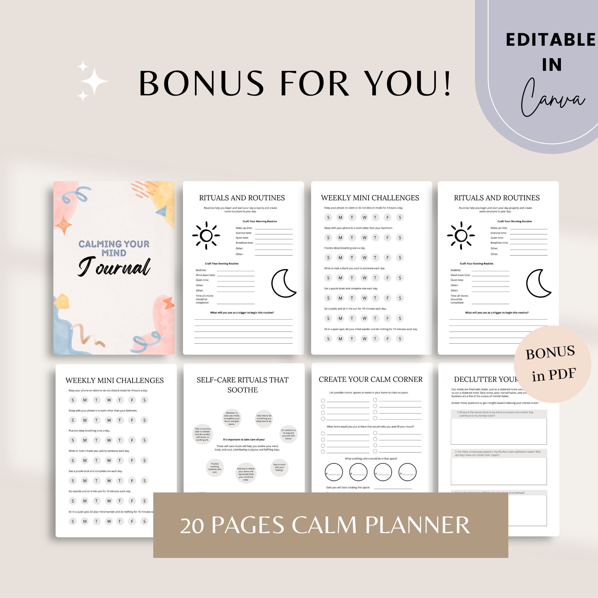 Stress Free Workbook Motivation Canva Template | Printable Coaching ...
