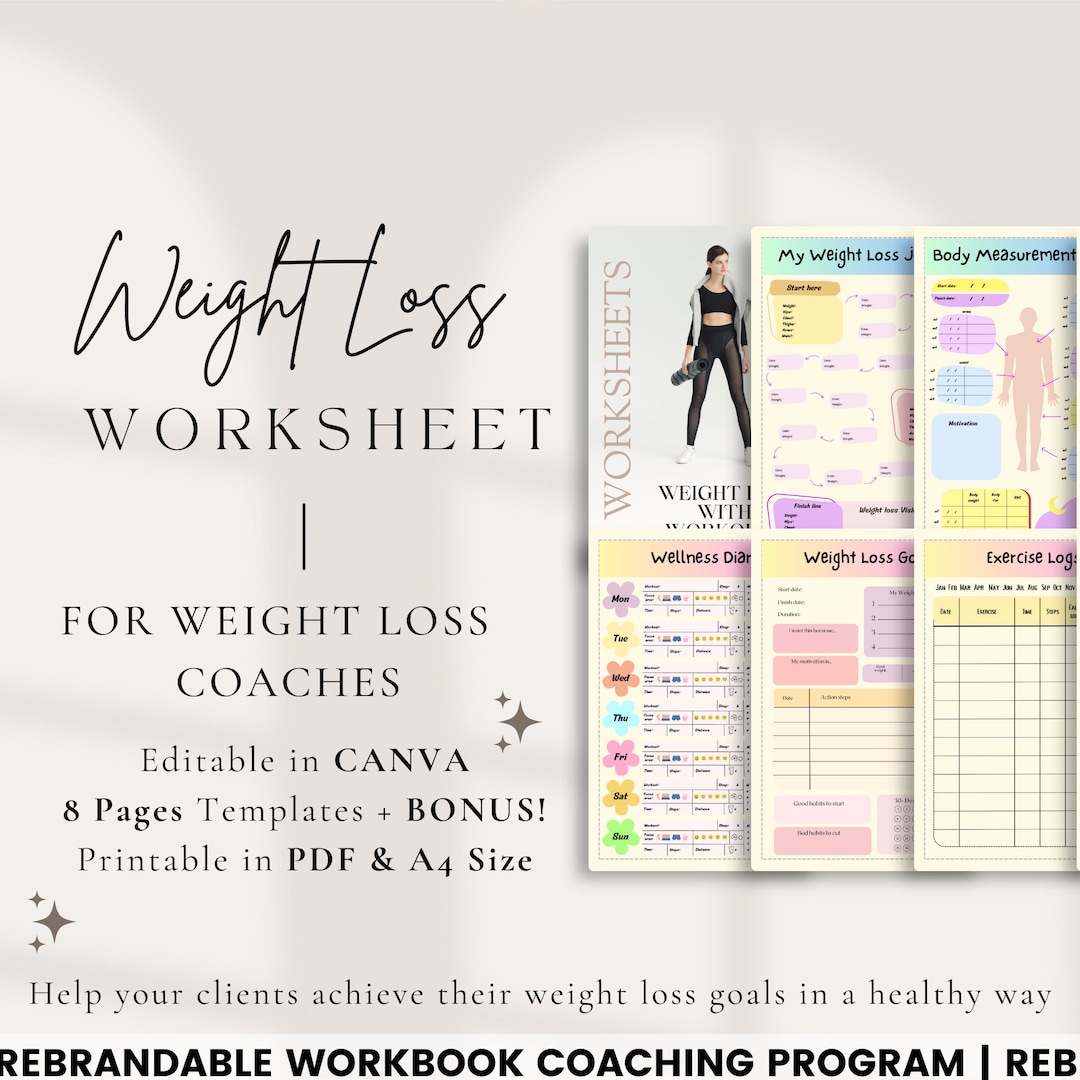 Weight Loss Workbook Motivation Canva Template | Printable Worksheet ...
