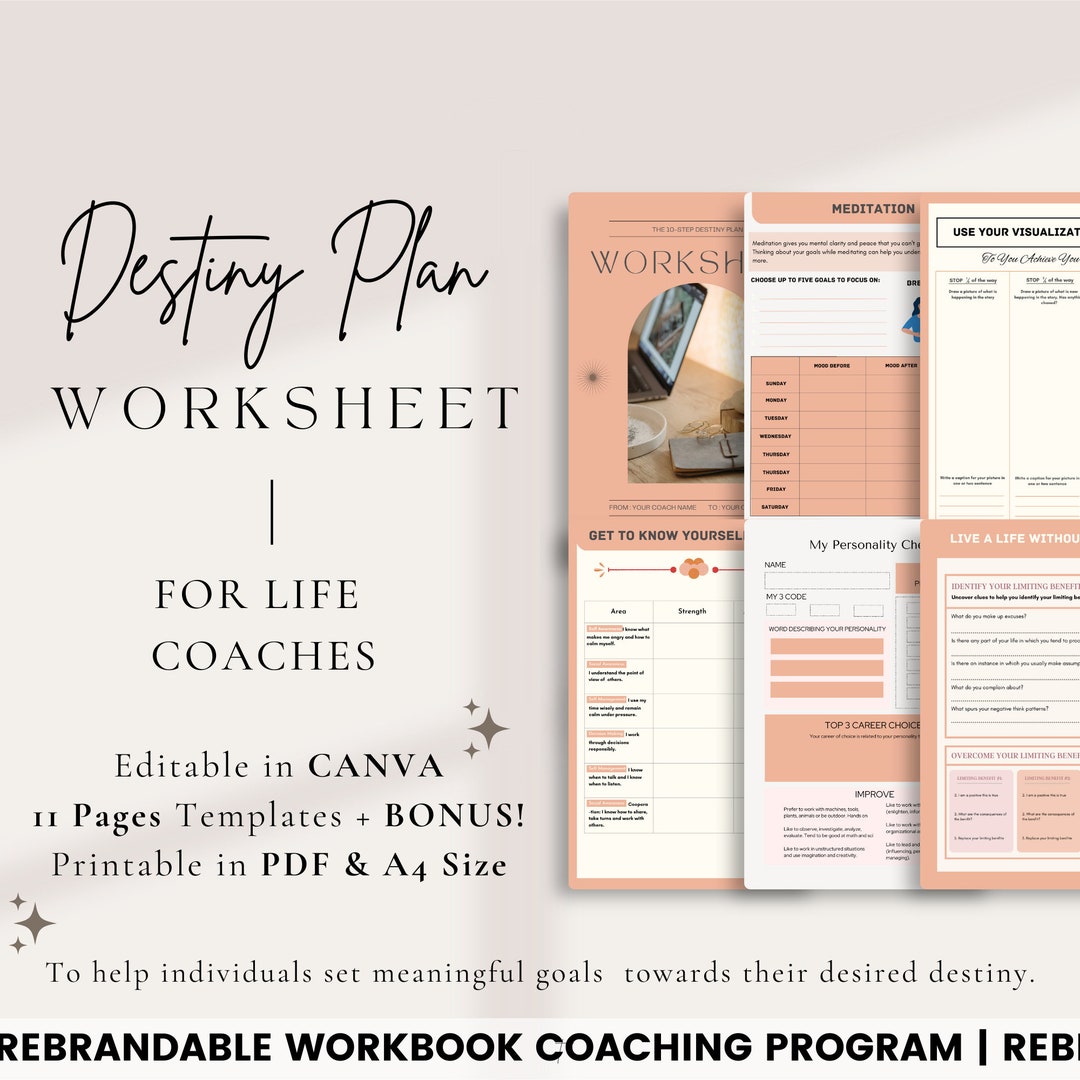 Workbook Destiny Motivation Canva Template | Printable Worksheet ...
