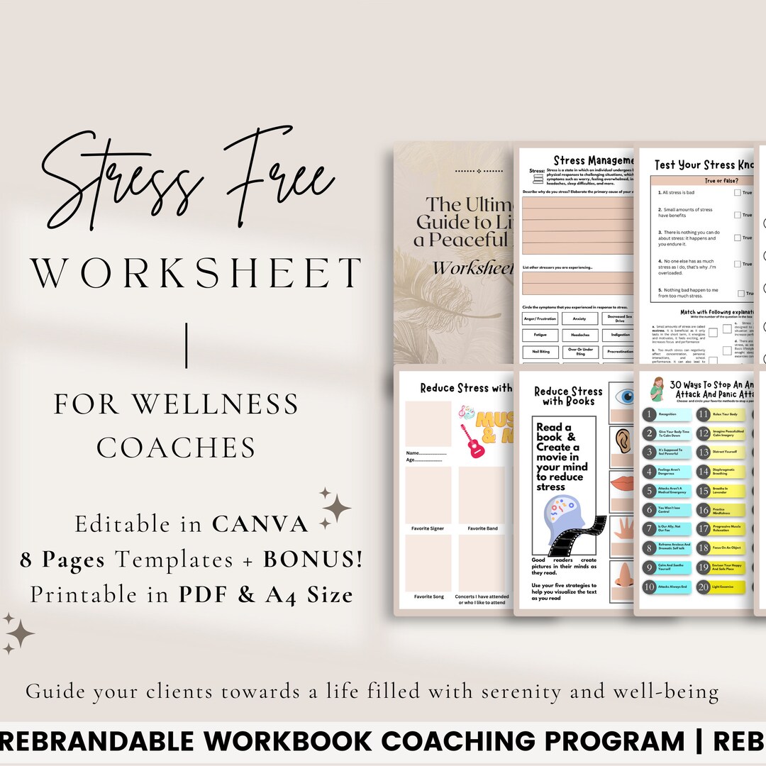 Stress Free Workbook Motivation Canva Template | Printable Coaching ...