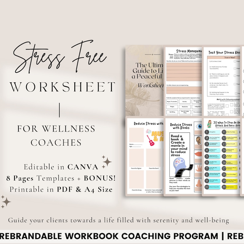 Stress Free Workbook Motivation Canva Template | Printable Coaching ...