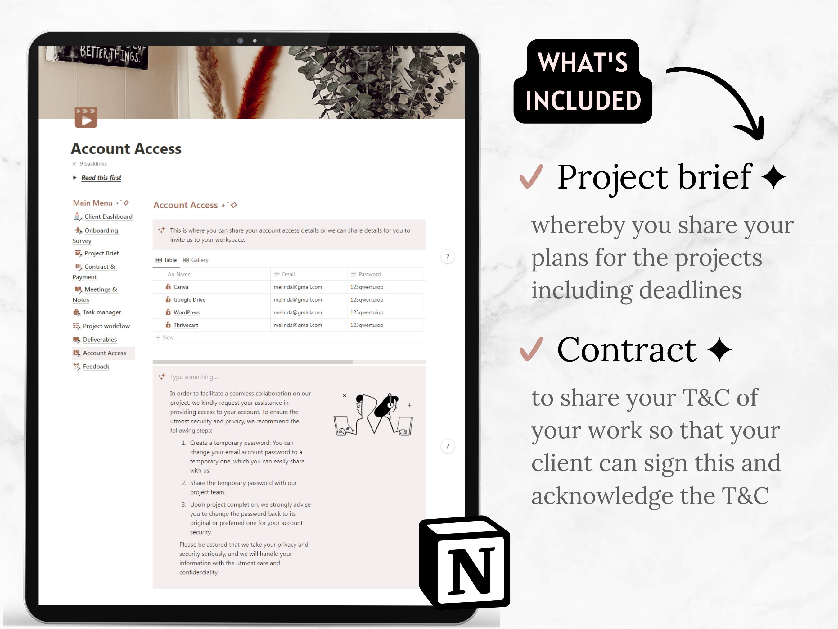 Notion Template Client Portal Client Dashboard Project Tracker Client Onboarding Notion 