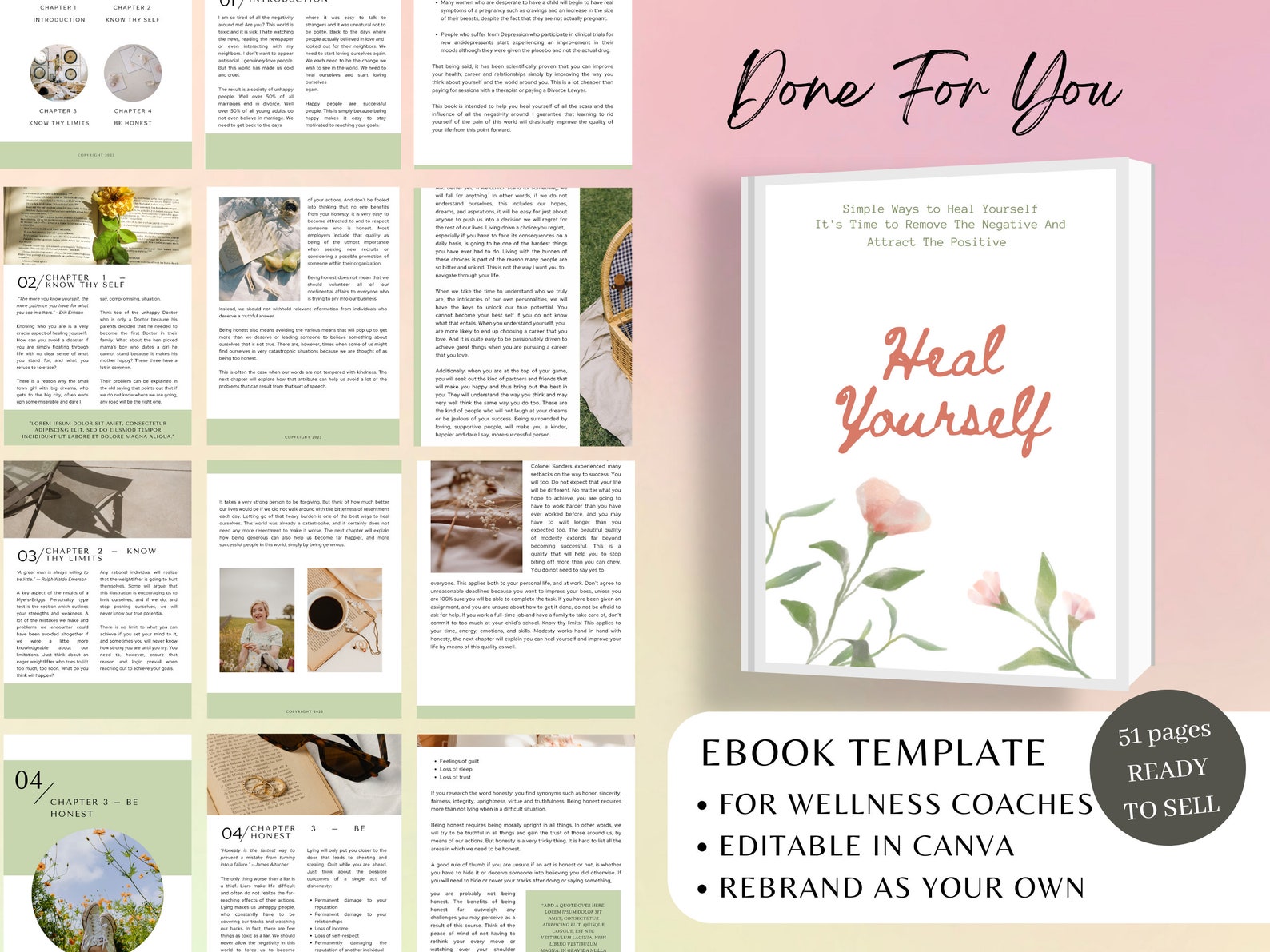 Ebook Template Canva | Heal Yourself Book Motivation Canva Template ...