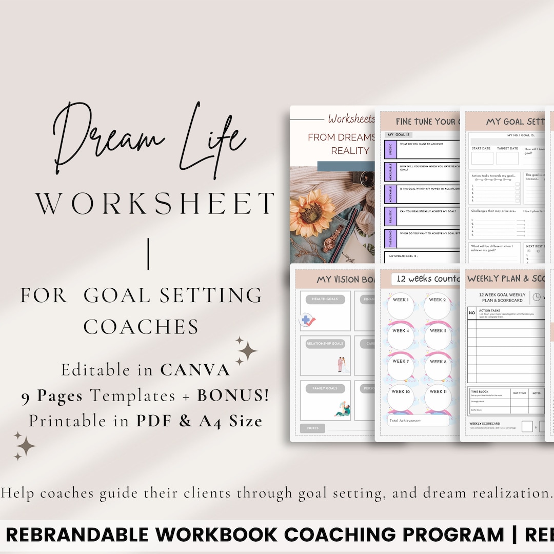 Goal Setting Worksheet | SMART Goals Template Worksheets | Coaching ...