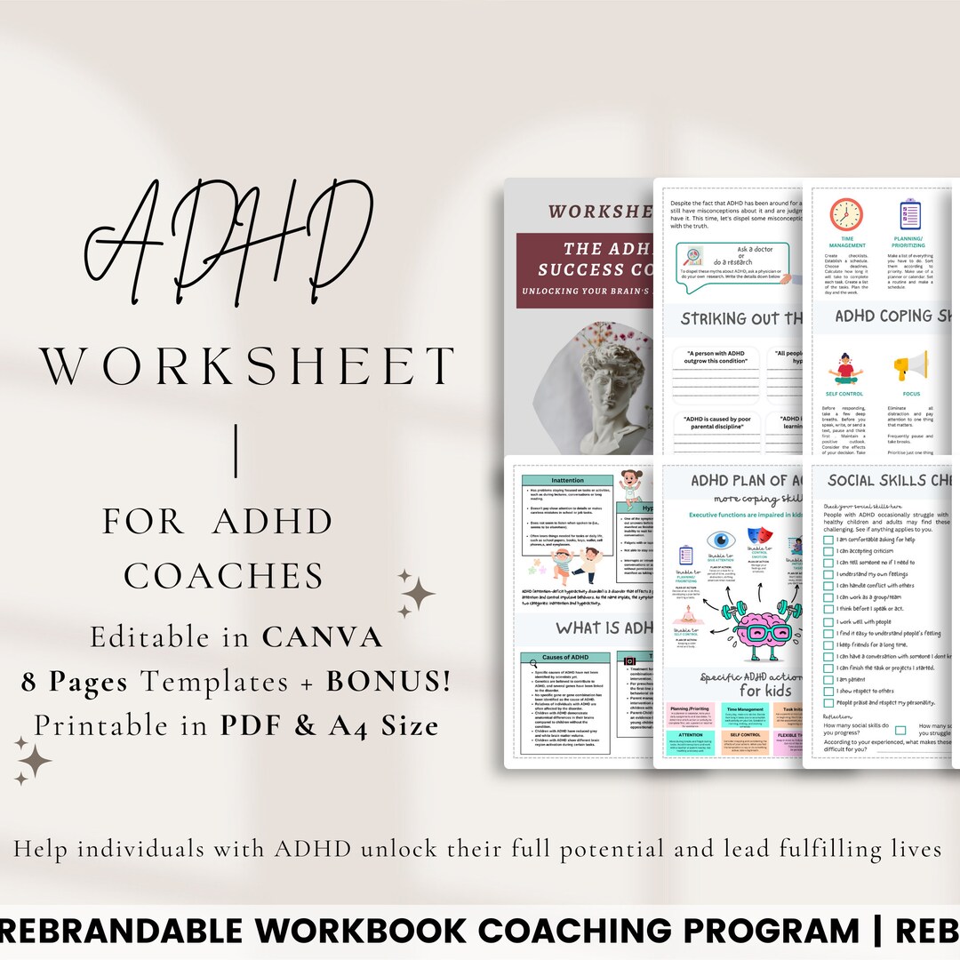 Workbook ADHD Motivation Canva Template | Printable Coaching Content ...