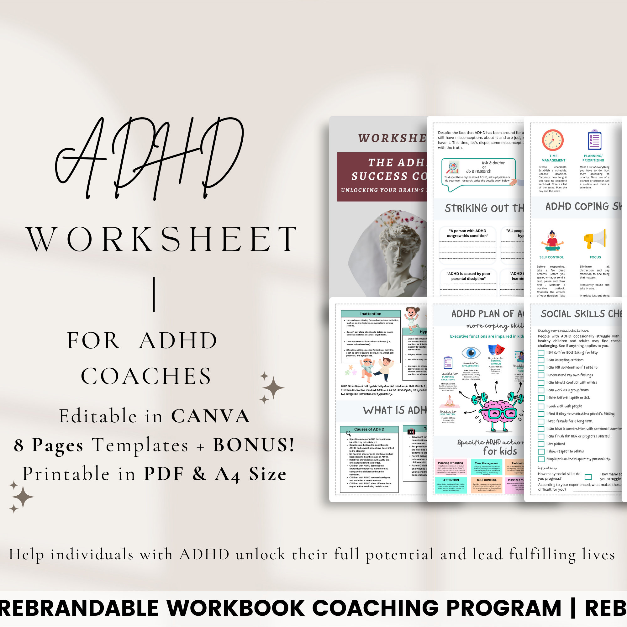 Workbook ADHD Motivation Canva Template Printable Coaching Content ...