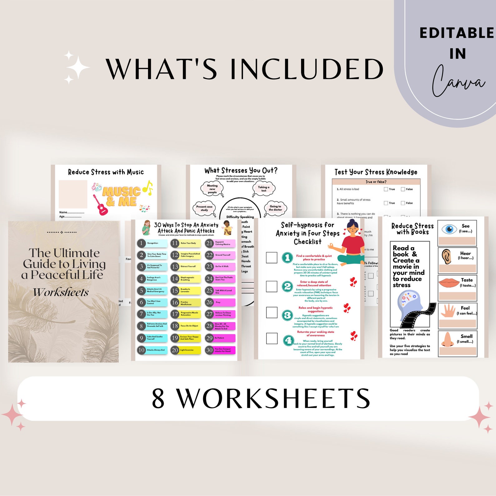 Stress Free Workbook Motivation Canva Template | Printable Coaching ...