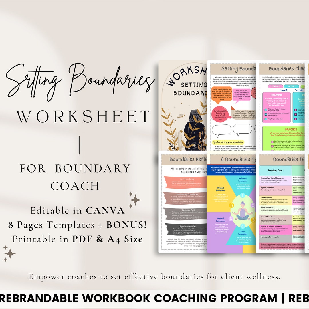 Setting Boundaries Workbook Motivation Canva Template Printable Coaching Content, Workbook ...