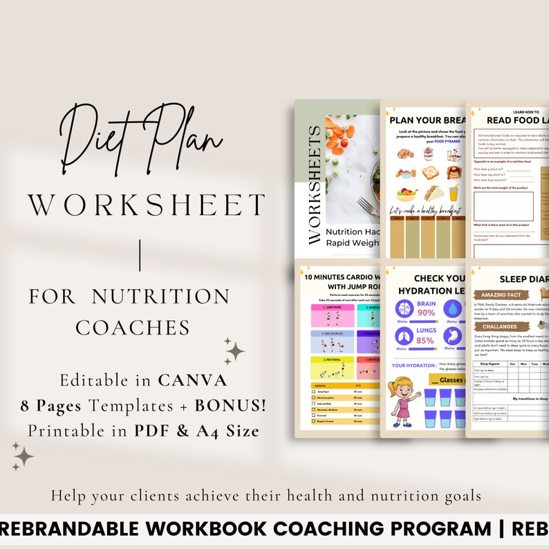 Diet Plan for Weight Loss Workbook | Printable Coaching Content for ...