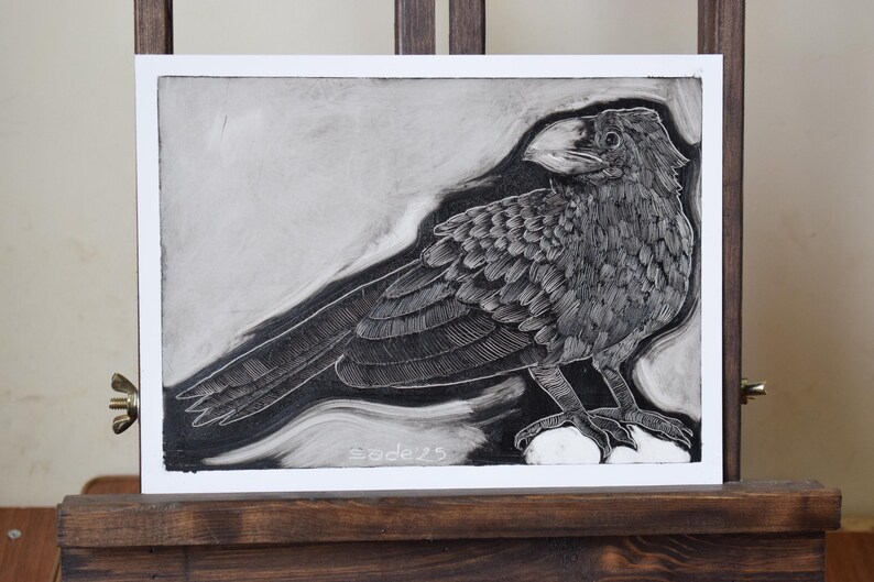 Smooth-billed Ani Art: Original Ink Drawing, Subtractive Technique - Etsy