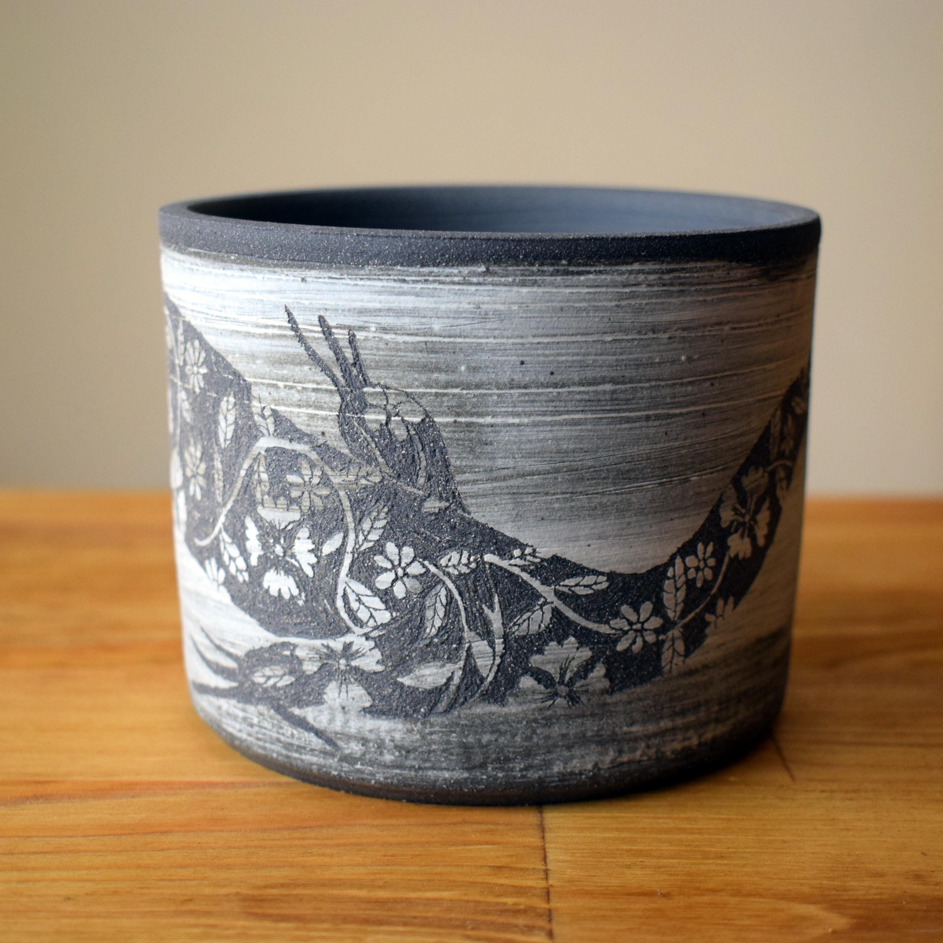 Wheelthrown Stoneware Planter With Sgraffito Engraving - Etsy