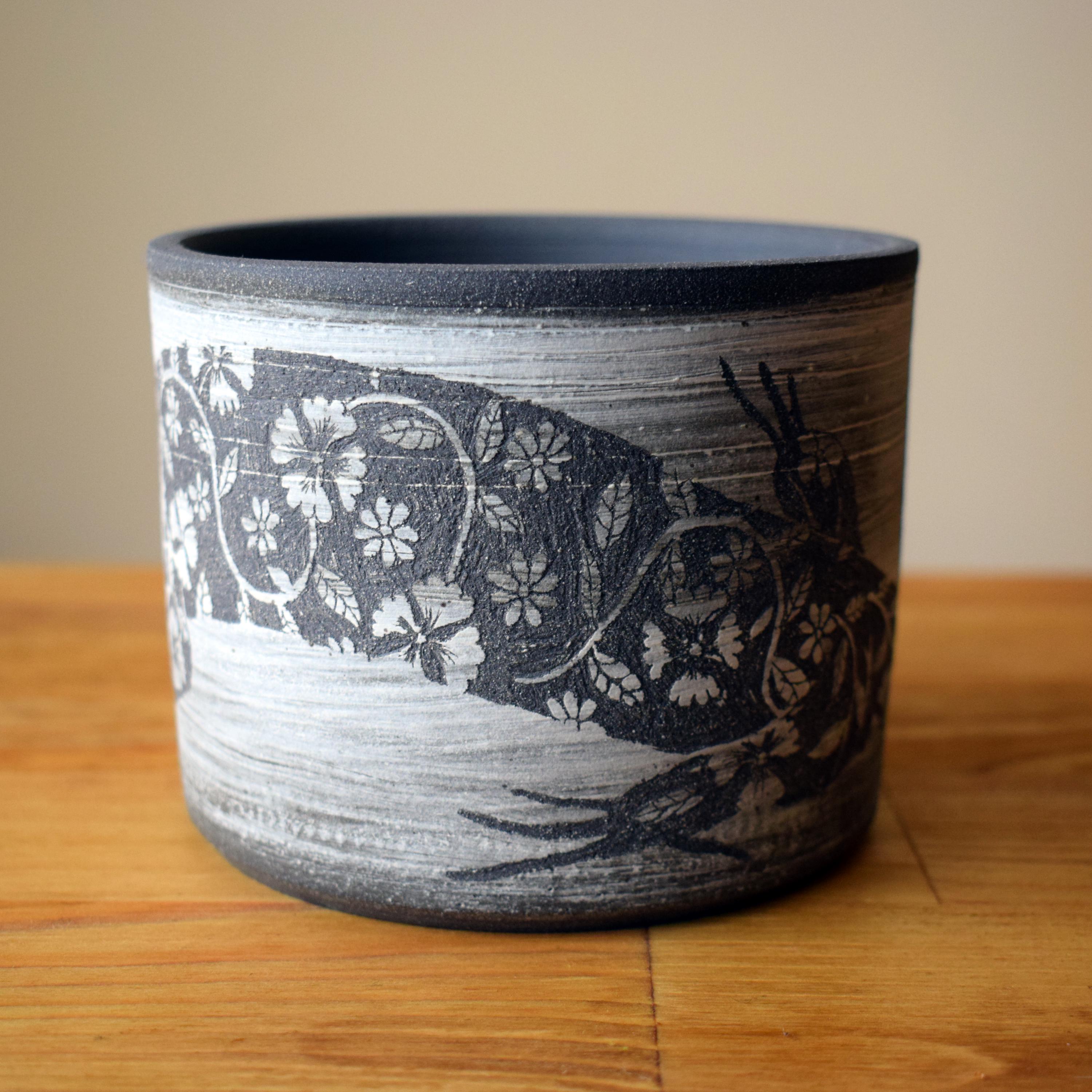 Wheelthrown Stoneware Planter With Sgraffito Engraving - Etsy
