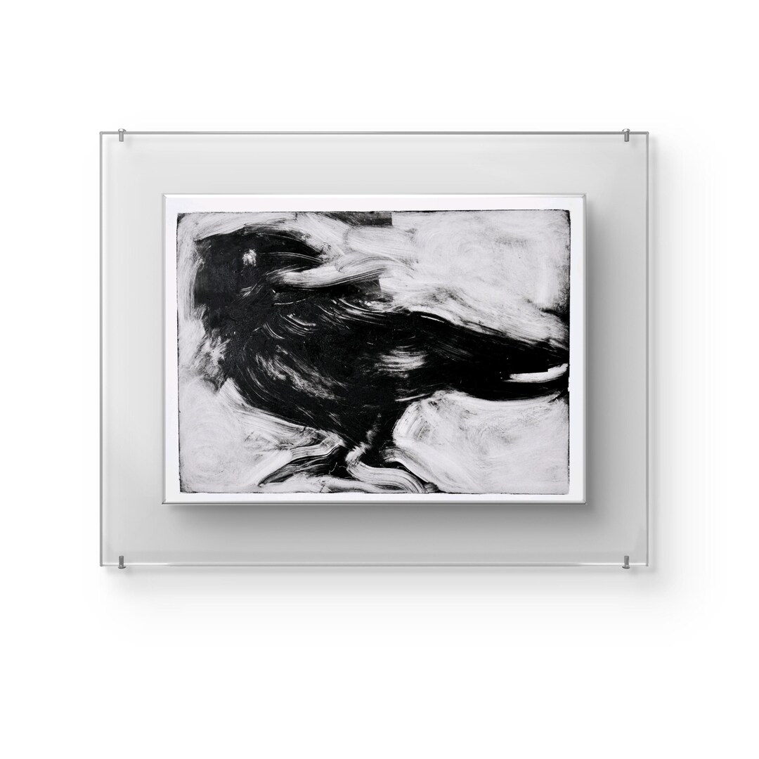 Original Crow Ink Drawing: Monochrome Bird Art, Subtractive Technique ...