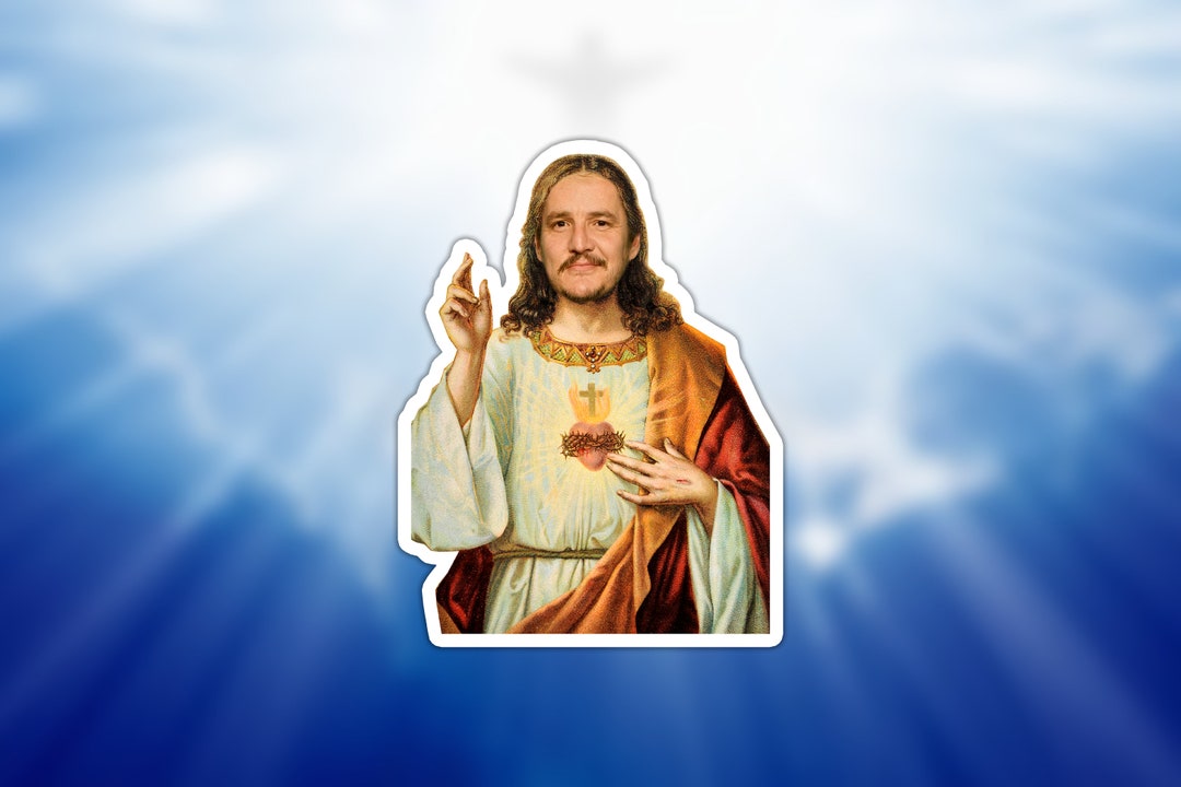 Pedro Pascal as Jesus Funny Meme Bumper, Laptop, Water Sticker ...