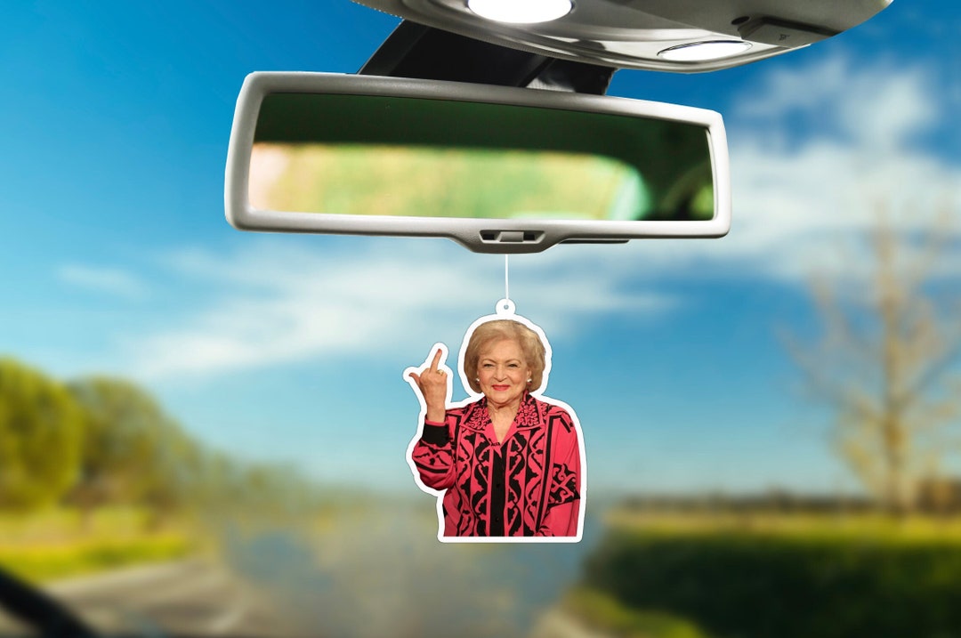 Betty White Giving Middle Finger Funny Gift Hanging Air Freshener for ...