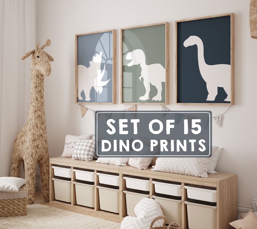 Set of 15 Nursery Dinosaur Prints, Printable Dinosaur Posters, Dinosaur ...