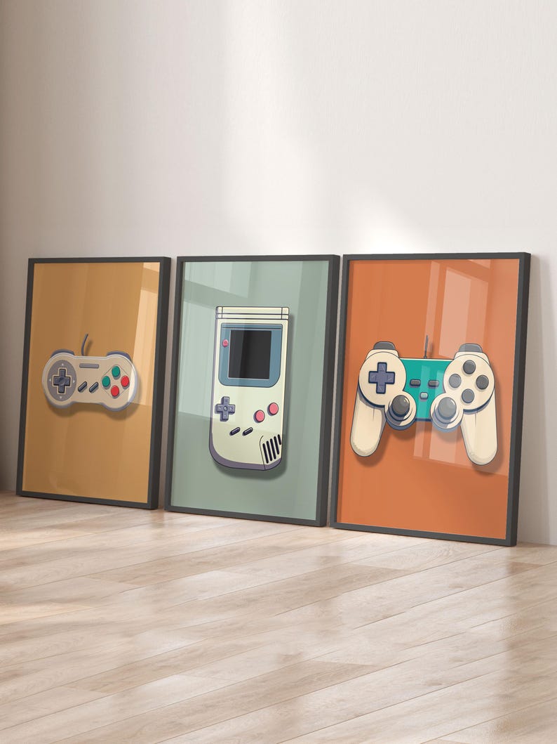 Set of 3 Retro Gaming Prints, Vintage Gamer Decor, Gaming Wall Art ...