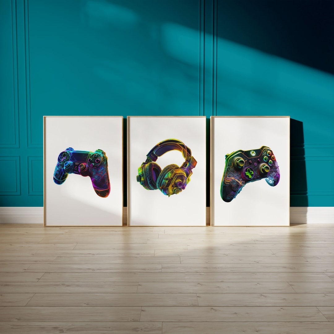Personalizable Neon Gaming Posters: Set of 3, Games Room Art - Etsy