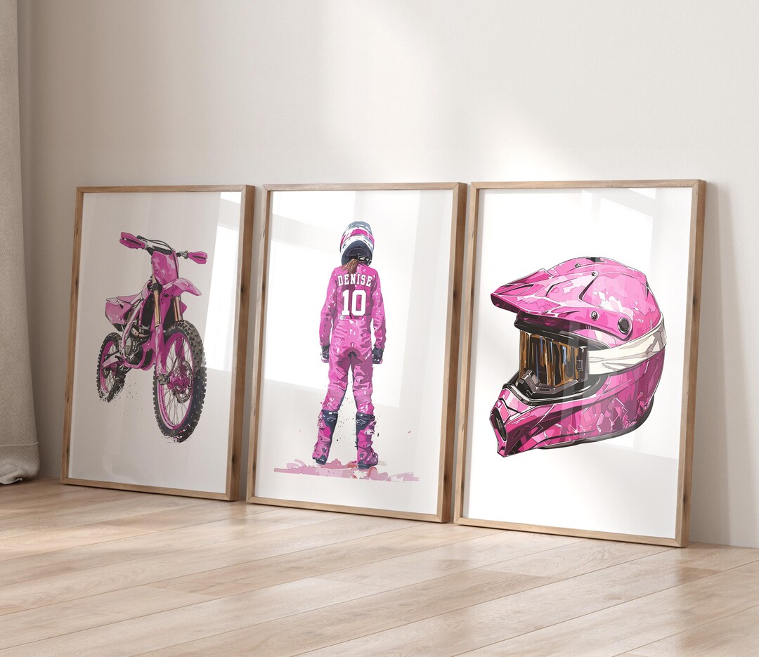 Girls Motocross Prints, Personalized Motocross Posters, Set of 3 ...
