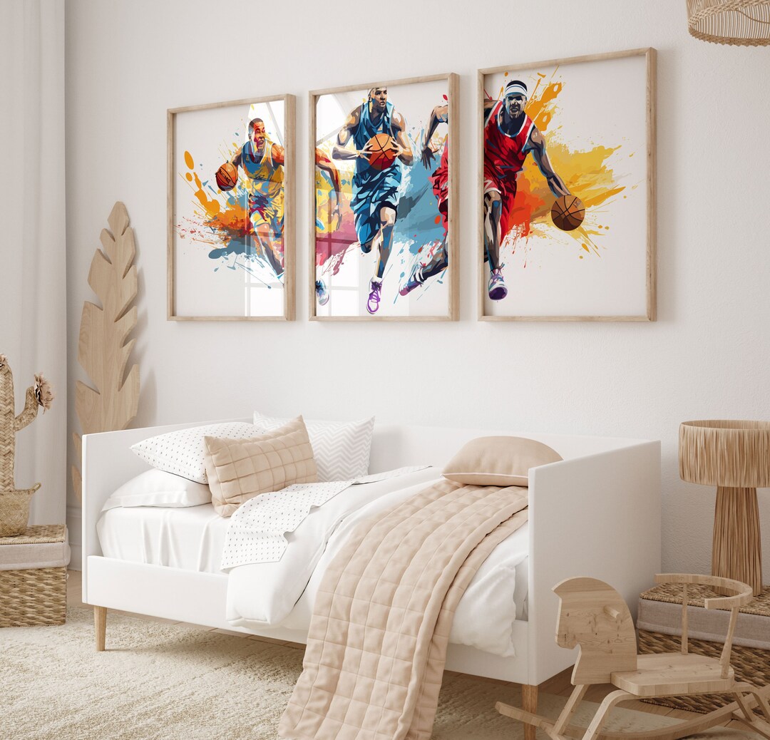 Printable Basketball Wall Art Decor, Watercolor Basketball Prints, Boys ...