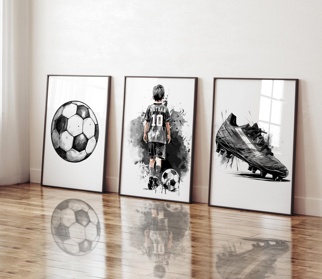 Personalised Football Prints, Set of 3 Football Wall Art Prints ...