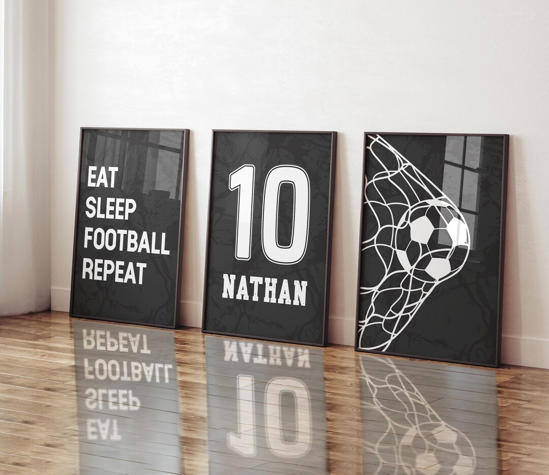 Custom Football Poster, Personalised Football Wall Art Prints, Black ...